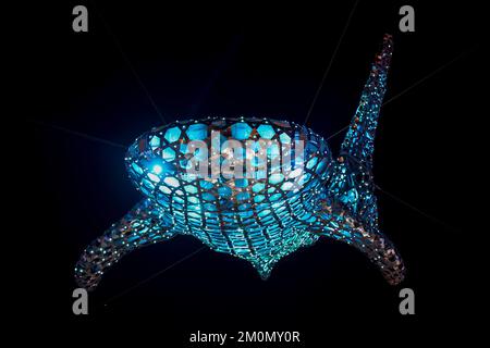 Lusail, Qatar, December 7, 2022. A 30-meter art installation of a whale ...