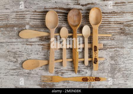 Topview of Set Cooking Wooden Utensils on Light Colored Background ...