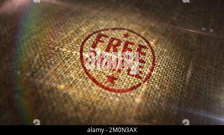 Free sample stamp printed on linen sack. Gratis shopping retail product ...