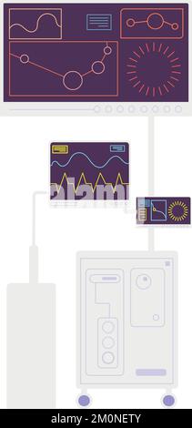 Laboratory equipment computer screen with charts and glassware ...