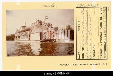 Tourists aboard sternwheeler "Discovery" on Chena River near Fairbanks ...