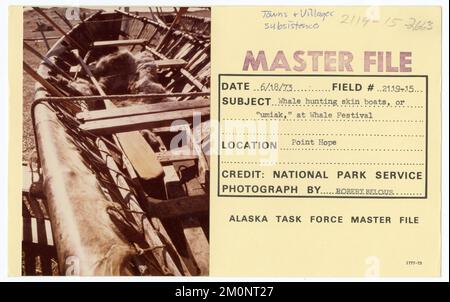 Whale hunting skin boats, or "umiaks", at Whale Festival. Alaska Task ...