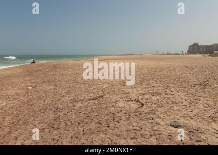 Wide beach in Swakopmund, city on the coast of western Namibia. High ...