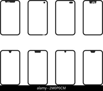 Mobile notch icon Black line art vector in black and white outline set ...