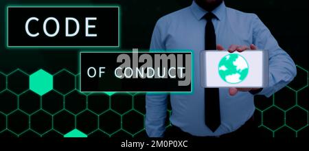 Hand writing sign Code Of Conduct. Business concept Ethics rules moral ...