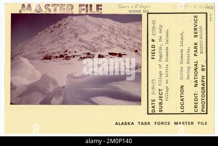 Village of Ingalik, the only village of Little Diomede Island. Alaska ...
