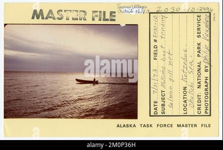 Eskimo boat tending salmon gill net in the Chukchi Sea. Alaska Task ...