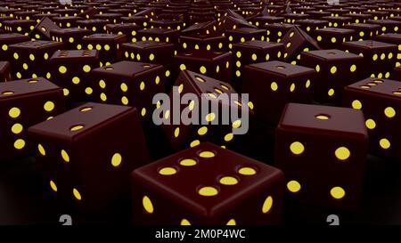 Many crimson and yellow gamble dices backdrop - abstract 3D rendering ...