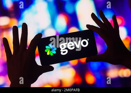 In this photo illustration, the Gevo, Inc. logo is displayed on a ...