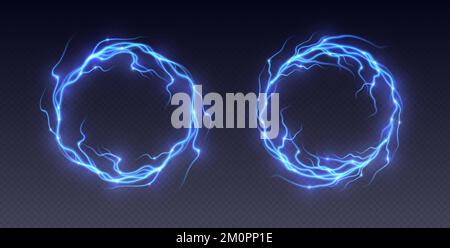 Electric lightning frames, round thunderstorm border, realistic ...