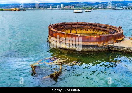 Submerged Gun Turret Oil Leaking USS Arizona Memorial Dock Pearl Harbor ...