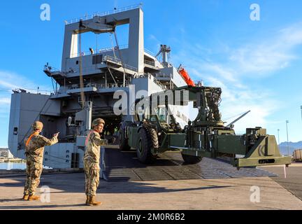 As part of the Army Prepositioned Stock 3, military vehicles are staged ...