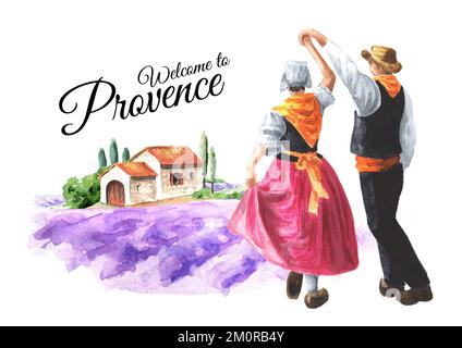 French folk dances. A couple of dancers in national costumes. Hand ...