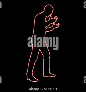 Neon man screaming in anger silhouette concept conflict icon red color ...