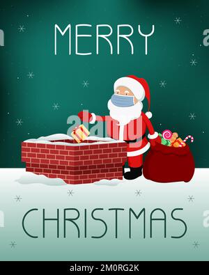 Santa in mask throwing presents into chimney. Vector illustration Stock ...