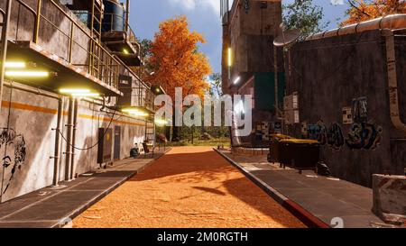 3D rendering. Futuristic landscape, Neo city with cyberpunk style and ...