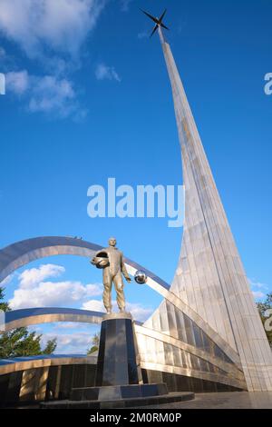 A shiny, silver monument to the Soviet, USSR, Russian space program ...