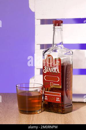 MINSK, BELARUS - DECEMBER 4, 2022 Strong spirit drink Starka Select ...