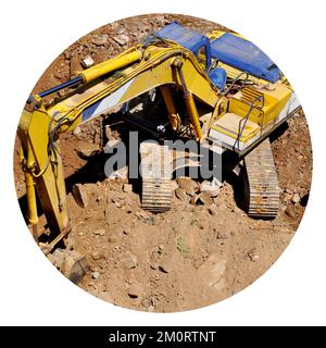 Excavator continues to work at the construction site, excavation site ...