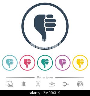 left handed thumbs down solid white flat icons on color rounded square ...