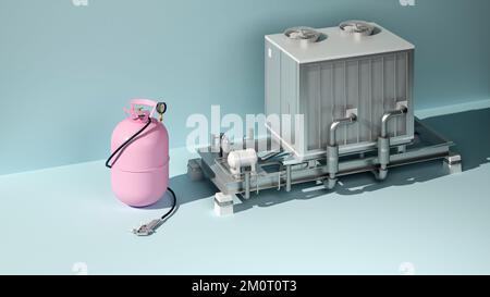 pink gas cylinder for refilling freon next to the air conditioning ...