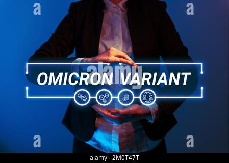 Sign displaying Omicron Variant. Business concept mild to severe ...