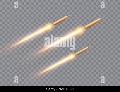 A flying bullet in motion with the fiery trace. Vector illustration ...