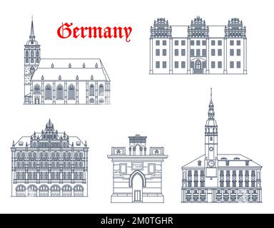 Germany buildings of Gorlitz and Bautzen, vector architecture. German ...