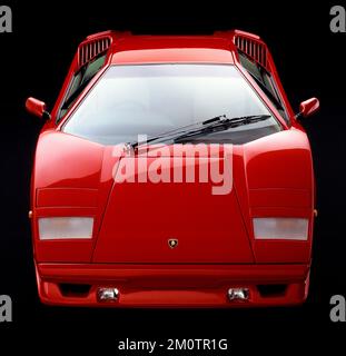 Scanned image of a studio shot of a red Lamborghini supercar, profile ...