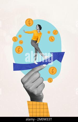 Creative poster collage of young woman entrepreneur freelancer investor ...