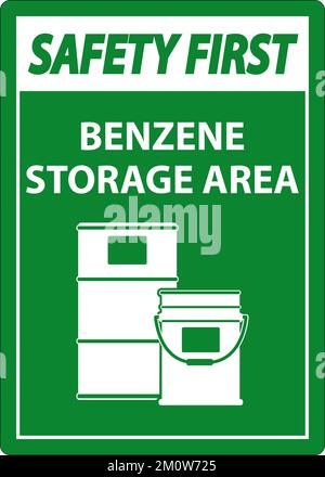 Safety First Benzene Storage Area Sign On White Background Stock Vector ...