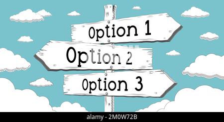 Option 1, 2 or 3 - outline signpost with three arrows Stock Photo - Alamy