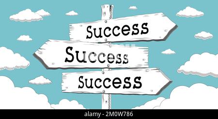 Success - outline signpost with three arrows Stock Photo - Alamy