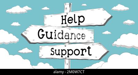 Guidance, assistance, support - outline signpost with three arrows ...