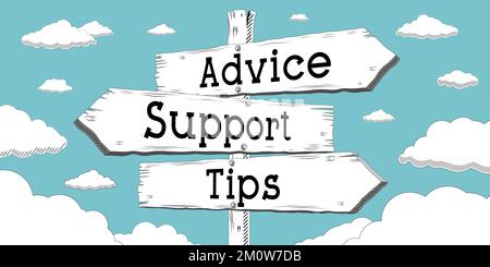 Tips, advice, support - outline signpost with three arrows Stock Photo ...