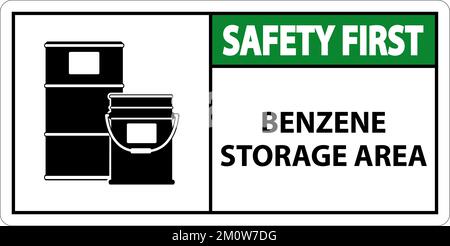 Safety First Benzene Storage Area Sign On White Background Stock Vector ...
