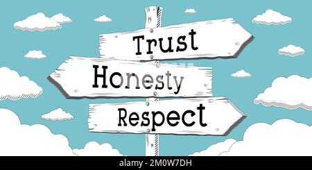 Trust, honesty, respect - outline signpost with three arrows Stock ...