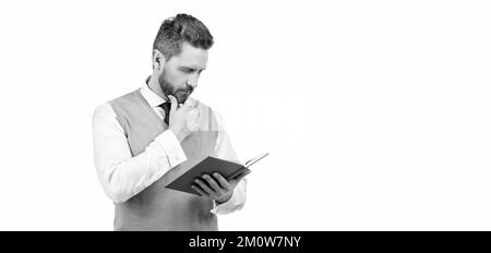 man hold planner. copy space. agenda. businessman hold notebook. ceo ...