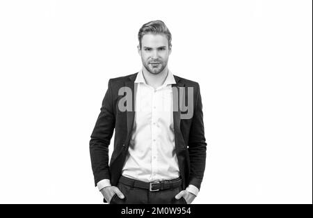 The guy is a junior manager. Business manager isolated on white ...