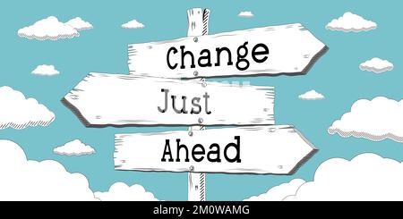 Change just ahead - outline signpost with three arrows Stock Photo - Alamy