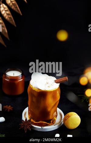 Aesthetics Viennese coffee with whipped cream, marshmallows, spices ...