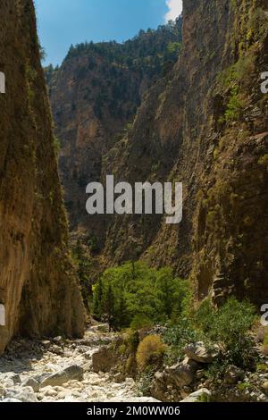 A vertical shot of the Samaria Gorge during the day in Crete, Greece ...