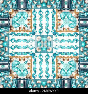 Teal beach house coastal style patchwork pattern tile. Modern nantucket ...