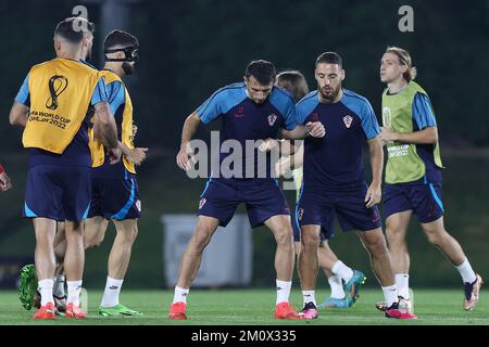 Nikola Vlasic and Ante Budimir of Croatia during the training session ...