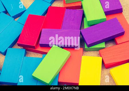 Wooden blocks of various color randomly scattered Stock Photo - Alamy