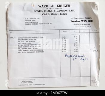1970s Shop Sales Receipt from Nancarrow and Temple Amersham Bucks Stock ...