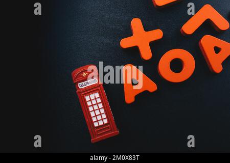 Telephone booth and colorful letters of Alphabet made of wood Stock ...