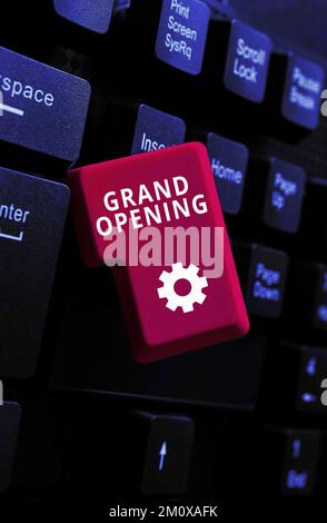 Conceptual caption Grand Opening. Concept meaning Ribbon Cutting New ...