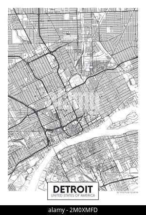 Vector map of Detroit. Street map poster illustration. Detroit map art ...