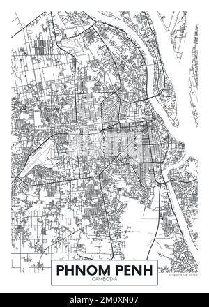 Urban city map of Phnom Penh. Vector illustration, Phnom Penh map ...